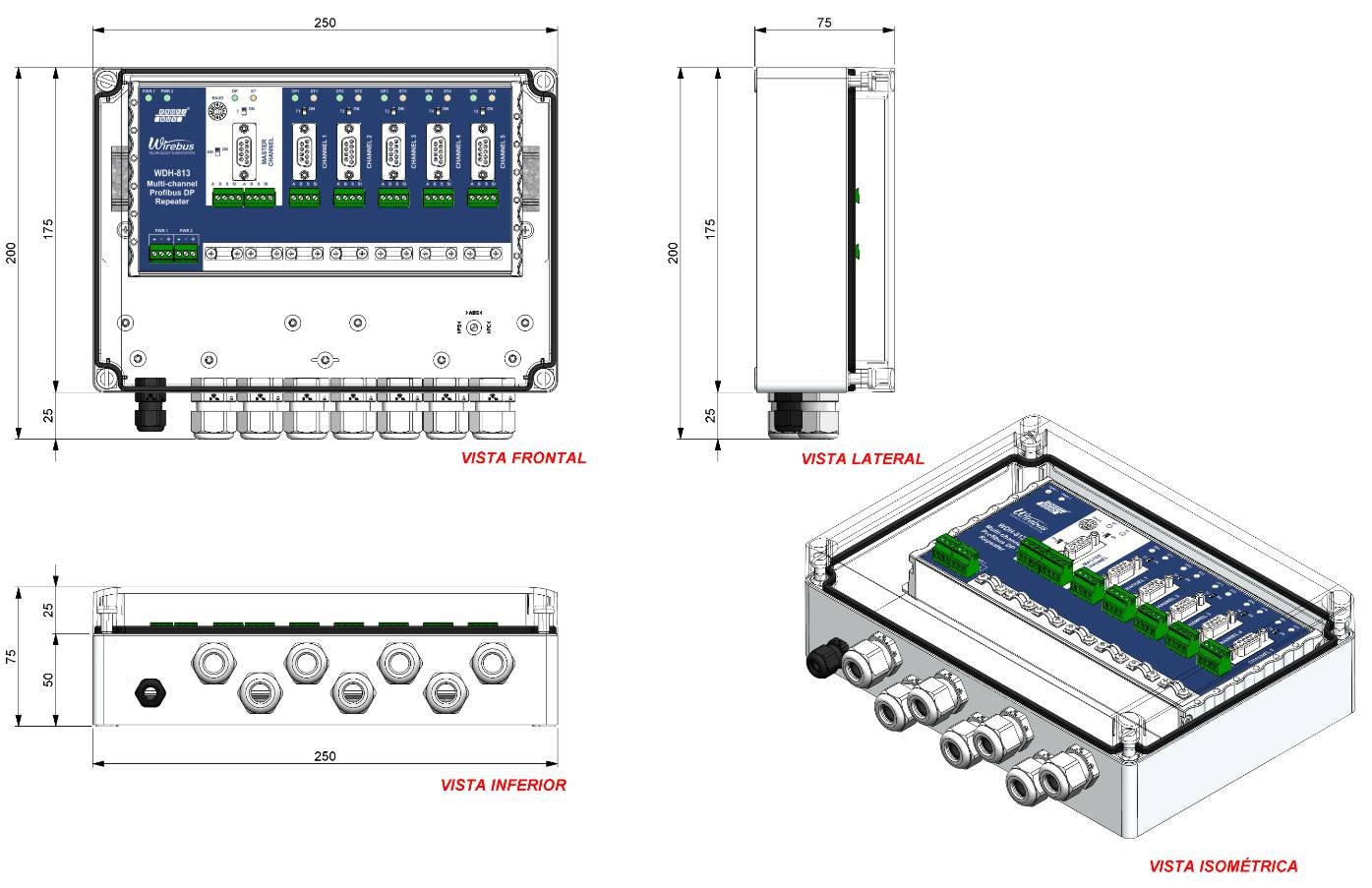 Hub Distribuidor Profibus DP em Caixa a Prova de Água: WDH-913 - Wirebus
